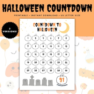 Halloween Countdown Printable, Countdown to Halloween, Halloween Advent Calendar, Halloween ...