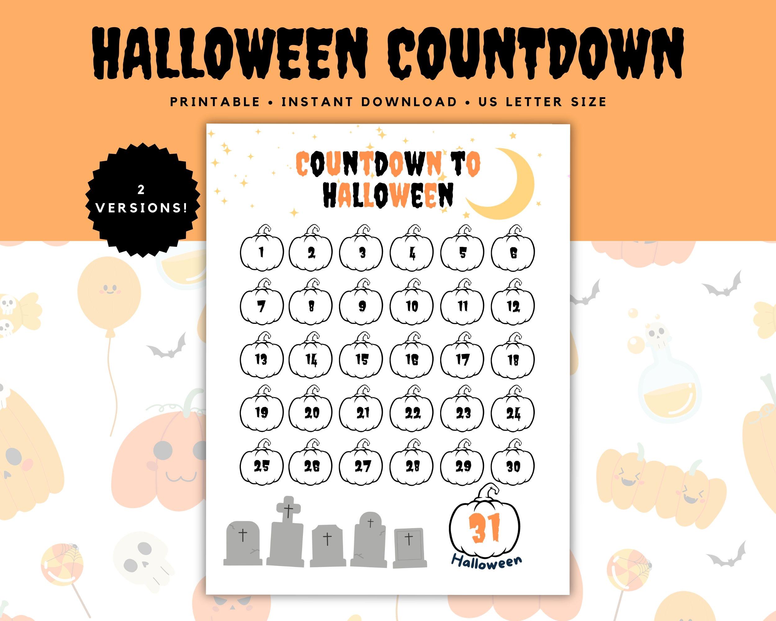 Halloween Countdown Printable, Countdown to Halloween, Halloween Advent ...