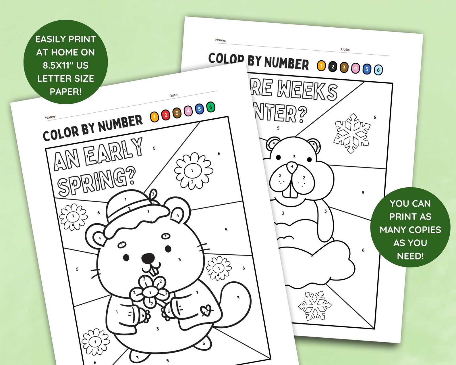 Groundhog Day Color by Number, Color by Number Easy, Coloring Pages ...
