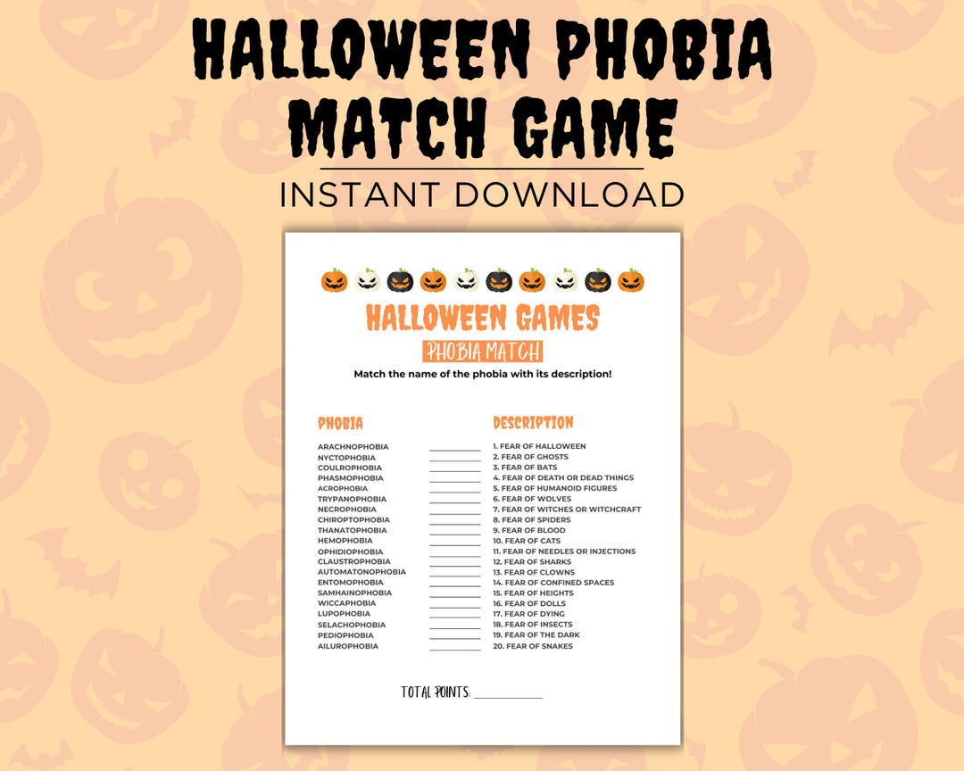 Halloween Phobia Match Game, Match the Phobia Party Game, Halloween ...