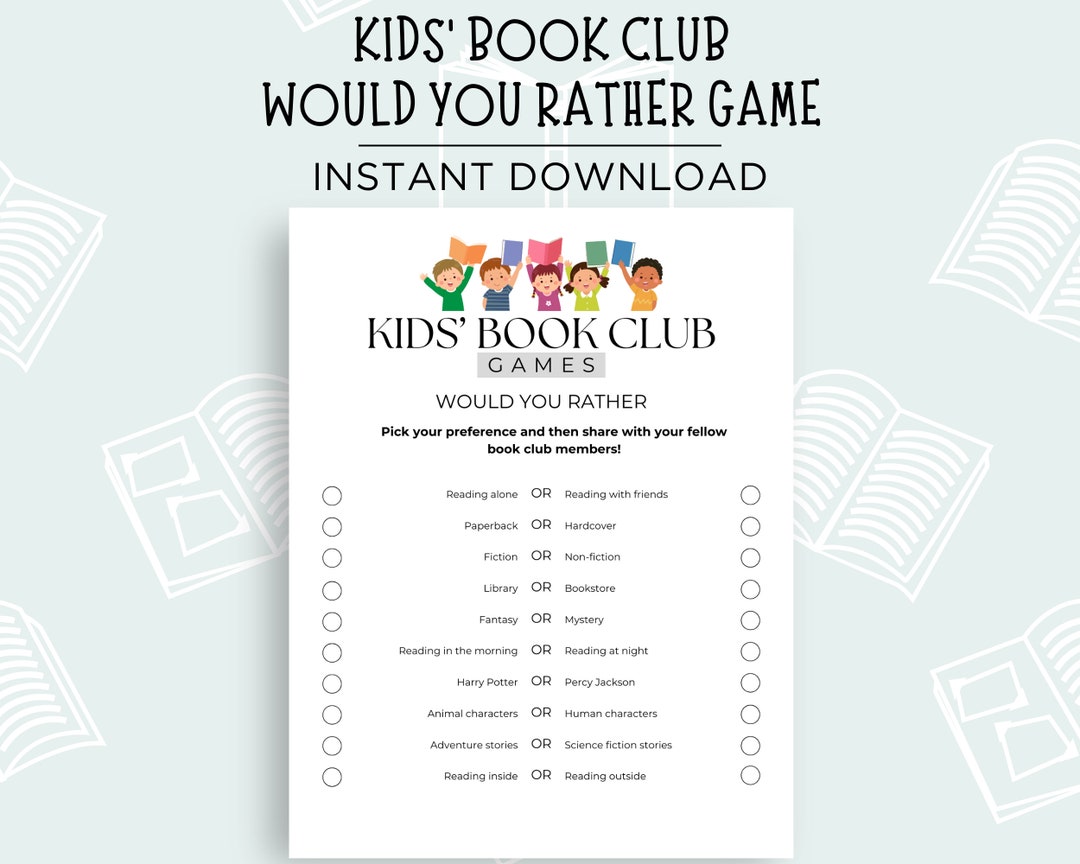 Kids Book Club Would You Rather Game, Kids Book Club Icebreaker Game ...