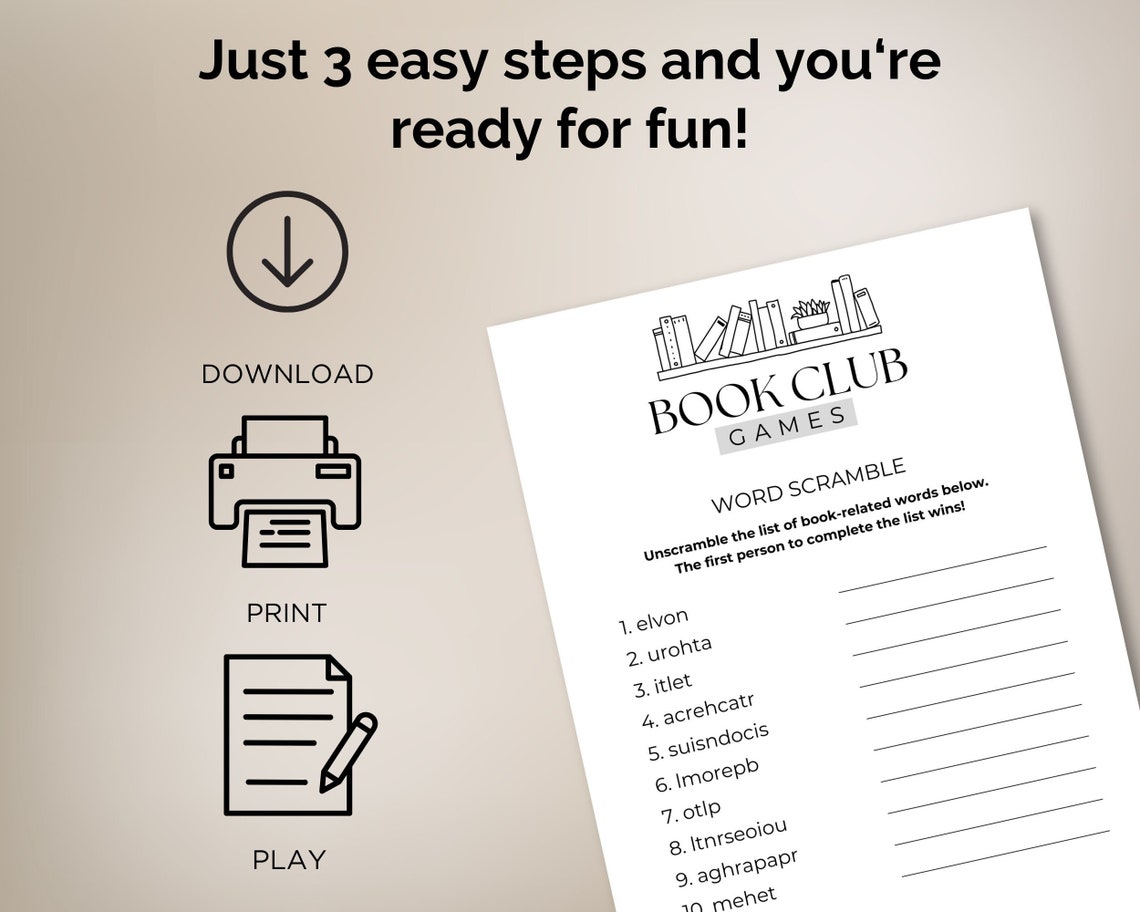 Book Club Word Scramble Game, Book Club Icebreaker Game, Book Club ...