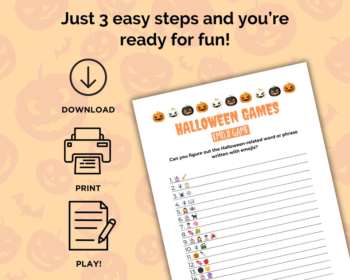 Halloween Emoji Game, Halloween Emoji Guessing Game, Halloween Party ...