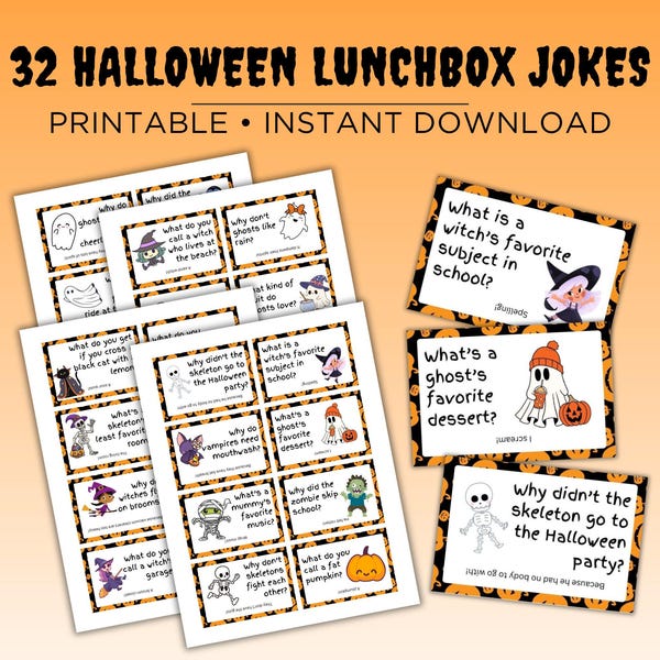Halloween Lunchbox Jokes, Lunch Box Notes, Printable Lunch Notes for ...