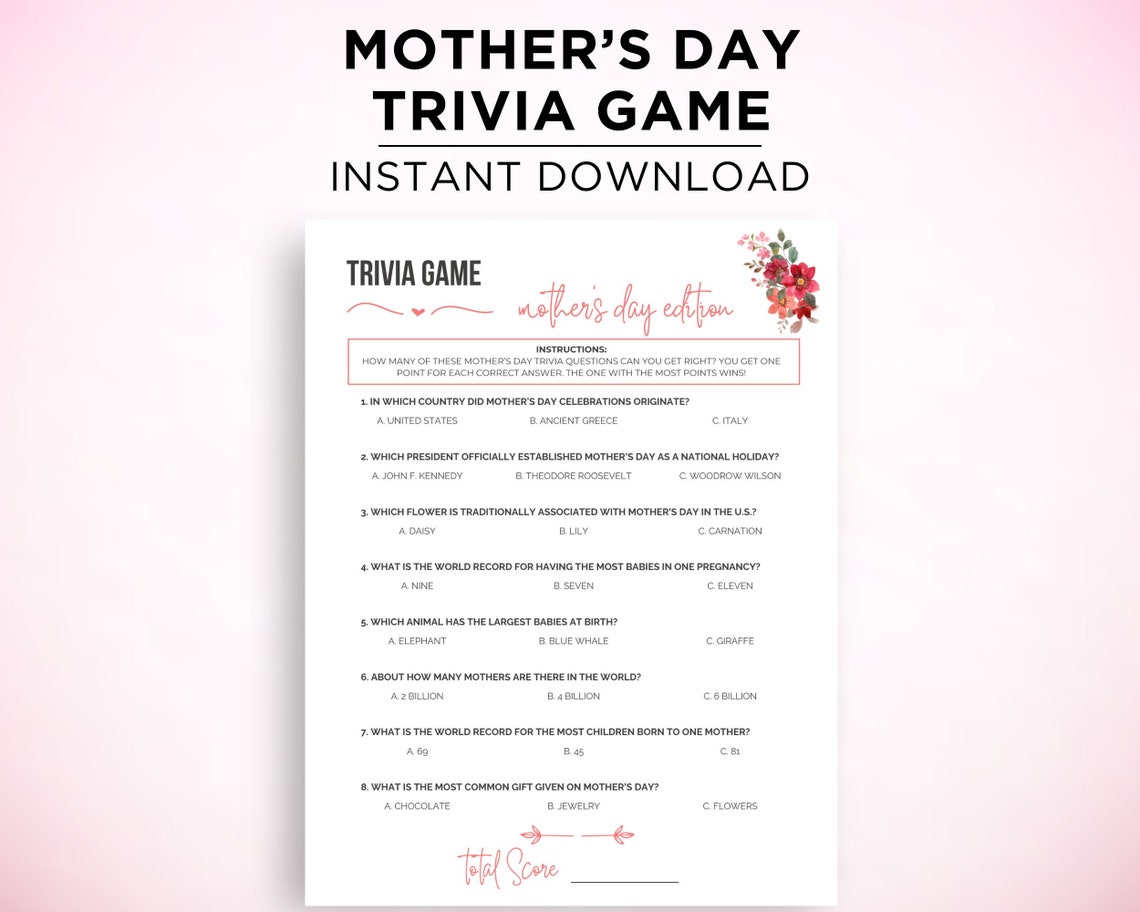Mother's Day Trivia Game, Mother's Day Trivia Quiz, Trivia Questions ...