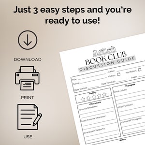 Book Club Discussion Guide, Book Review Guide, Book Club Printable ...