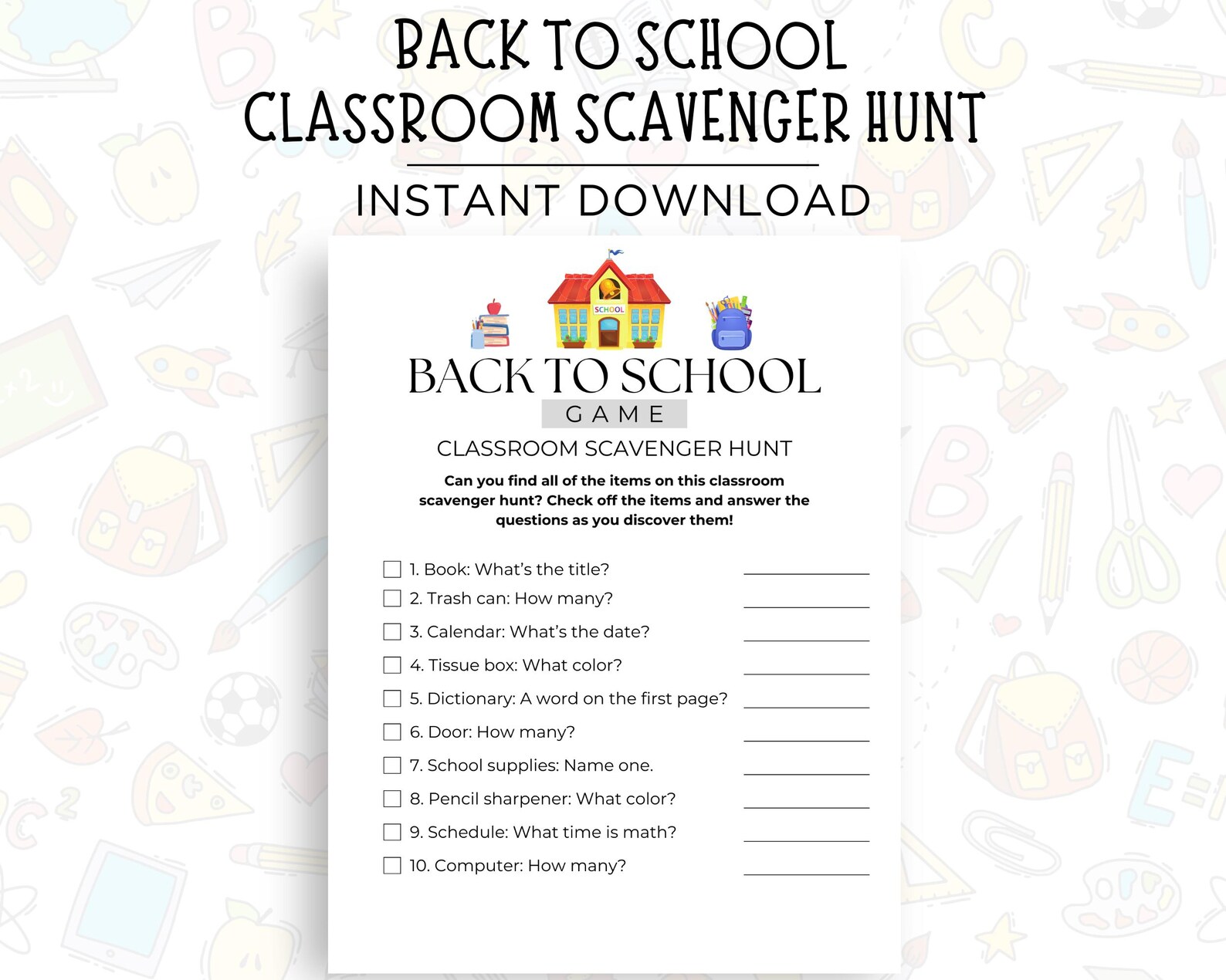 Back to School Classroom Scavenger Hunt, Classroom Treasure Hunt, Back ...