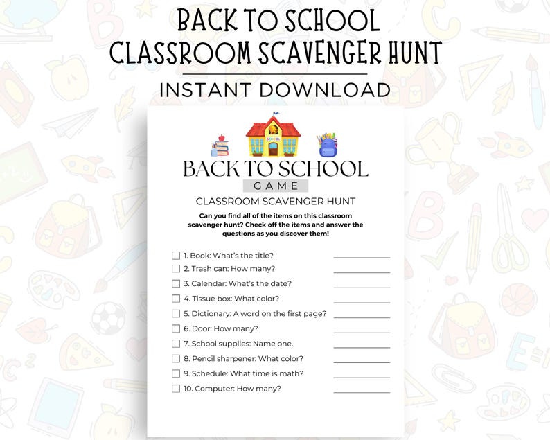 Back to School Classroom Scavenger Hunt, Classroom Treasure Hunt, Back ...