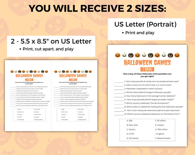 Halloween Trivia Game, Printable Halloween Trivia Activity, Spooky ...