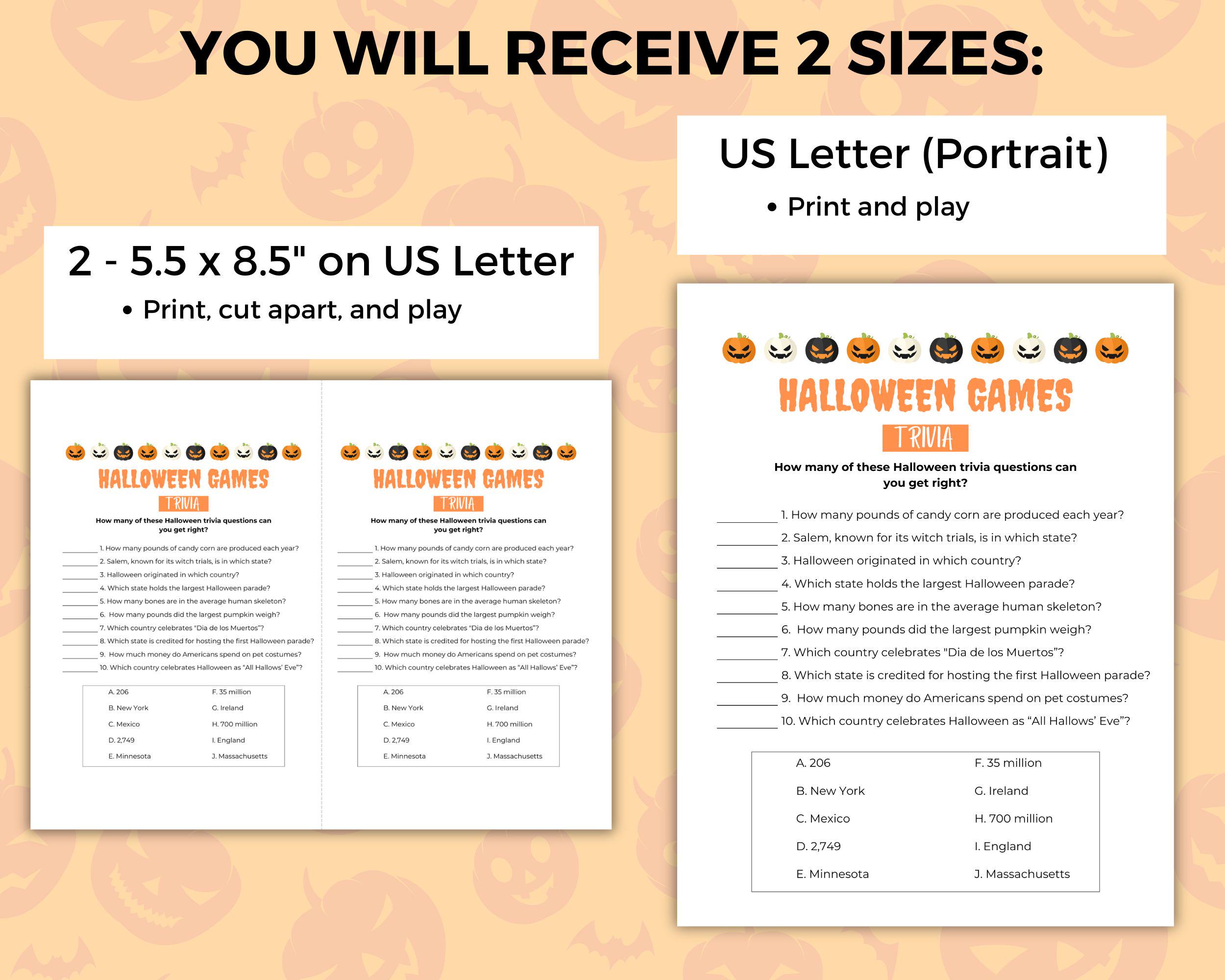 Halloween Trivia Game, Printable Halloween Trivia Activity, Spooky ...