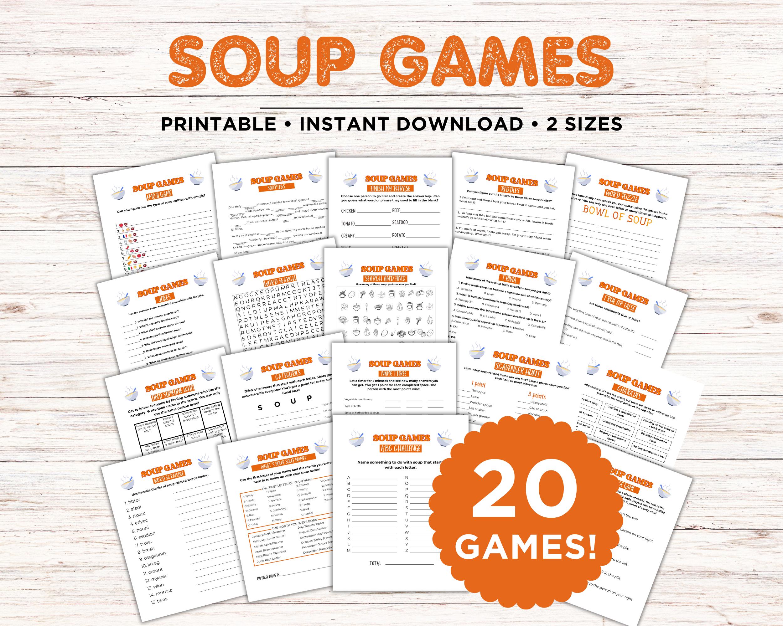 Soup Games, Soup Party Games, Souper Bowl Games, Soup Theme Party ...