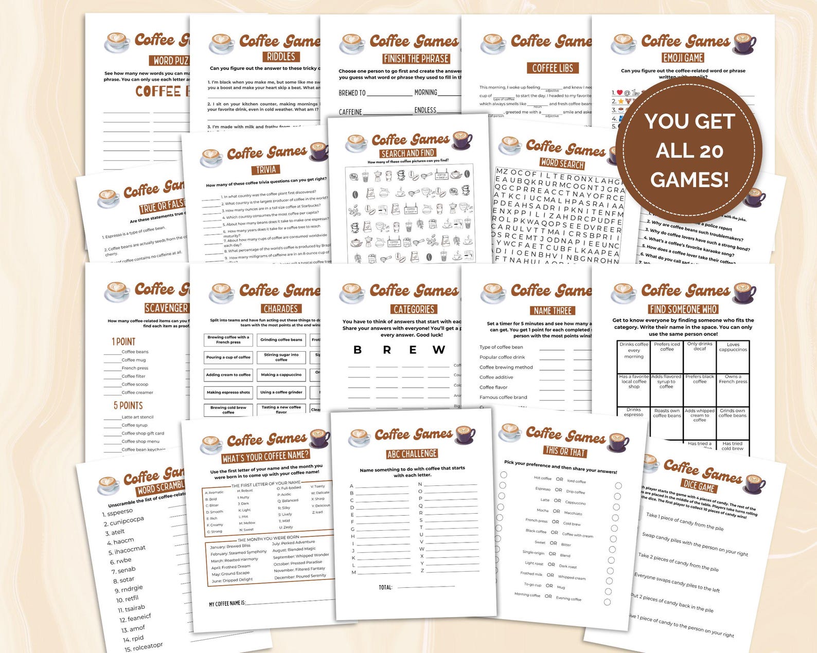 Coffee Games, Coffee Shop Games, Coffee Lover Games, Coffee Activities ...