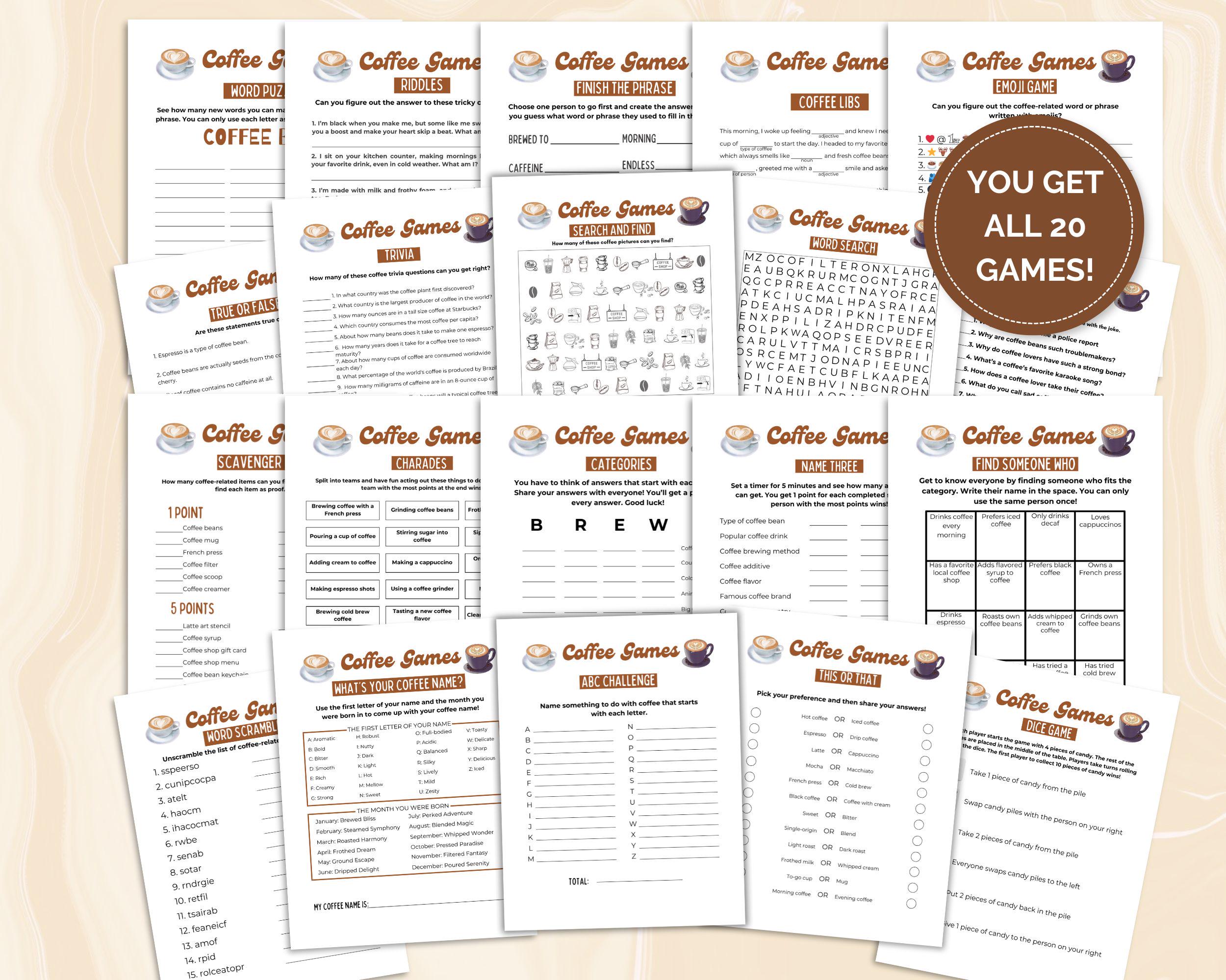 Coffee Games, Coffee Shop Games, Coffee Lover Games, Coffee Activities ...