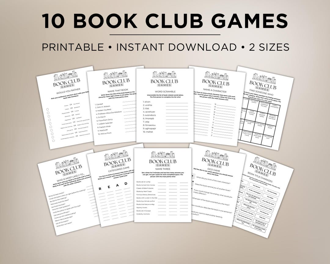 Book Club Games, Book Club Icebreakers, Book Club Activities, Printable ...