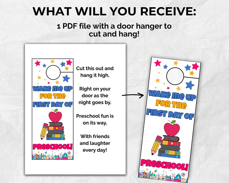 Printable First Day of Preschool Door Hanger, Preschool Door Hanger ...