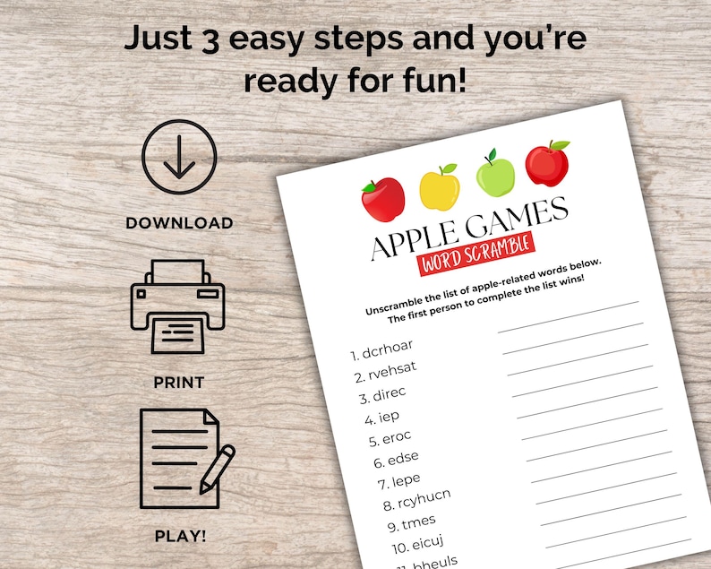 Apple Word Scramble, Apple Word Scramble Game, Apple Party Game, Fall ...
