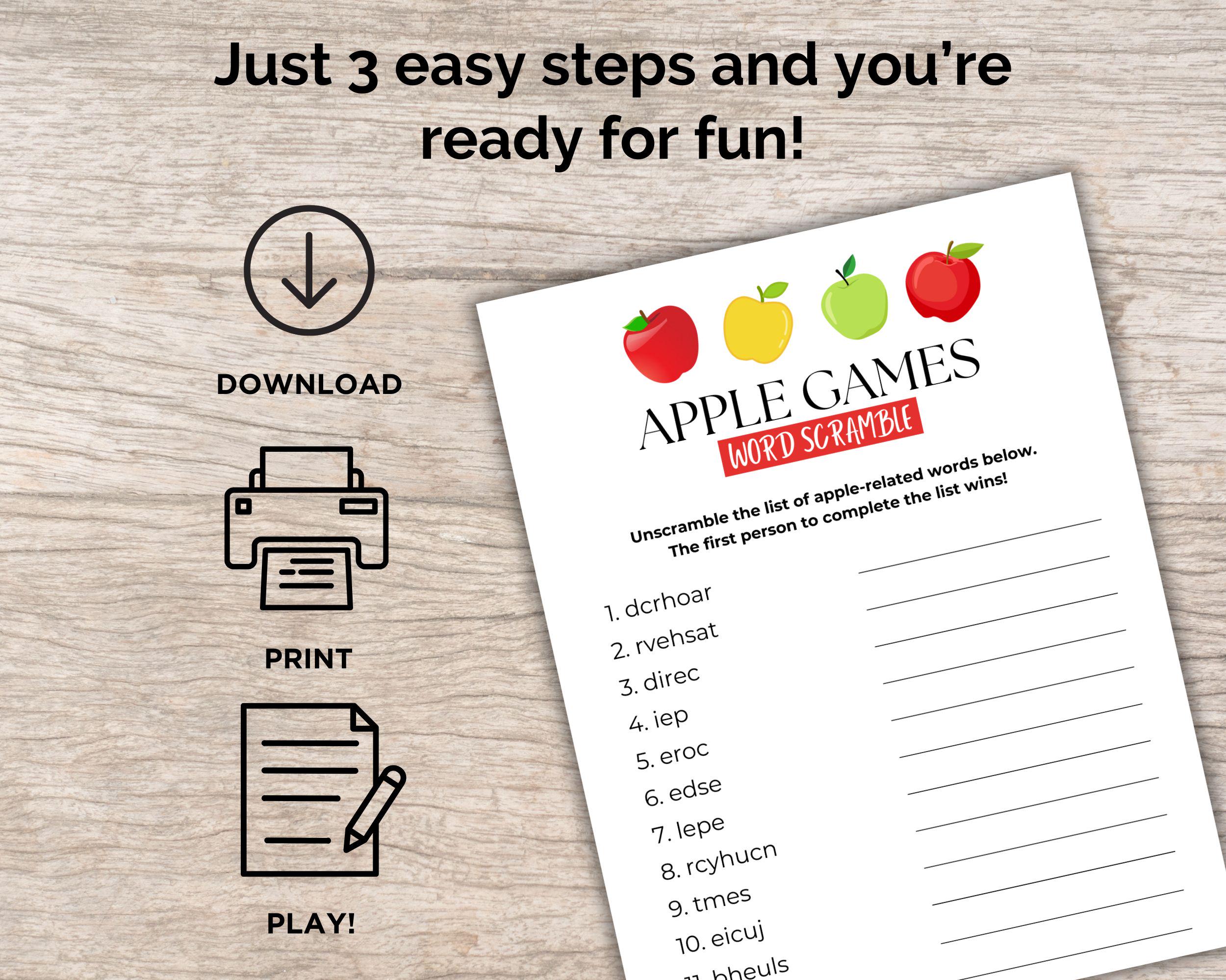 Apple Word Scramble, Apple Word Scramble Game, Apple Party Game, Fall ...