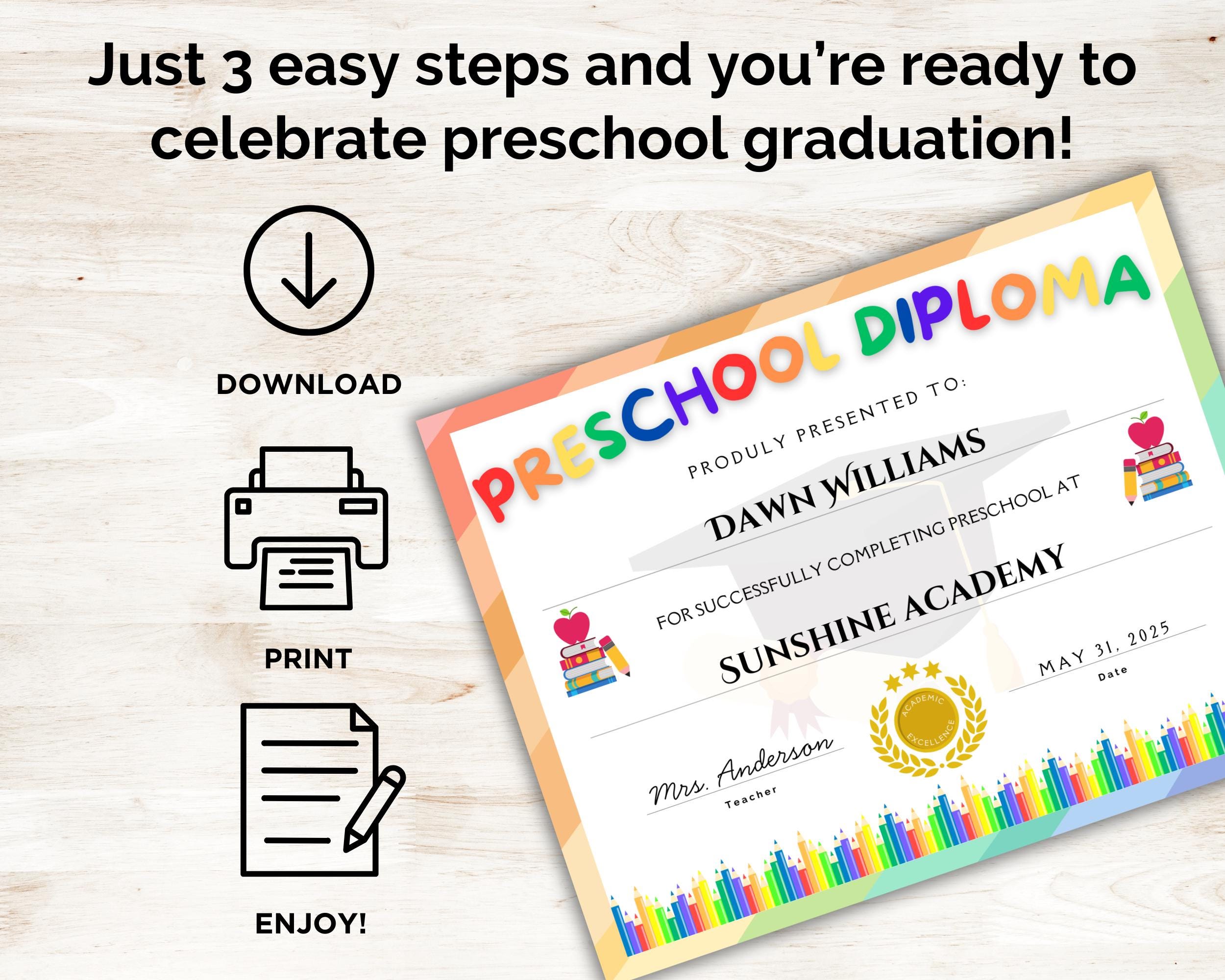 Preschool Diploma, Preschool Graduation, Preschool Award, Preschool ...