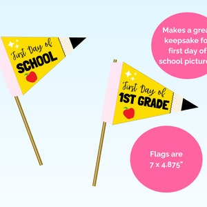 First Day of 1st Grade Pennant Flags, Printable Back to School Flags ...