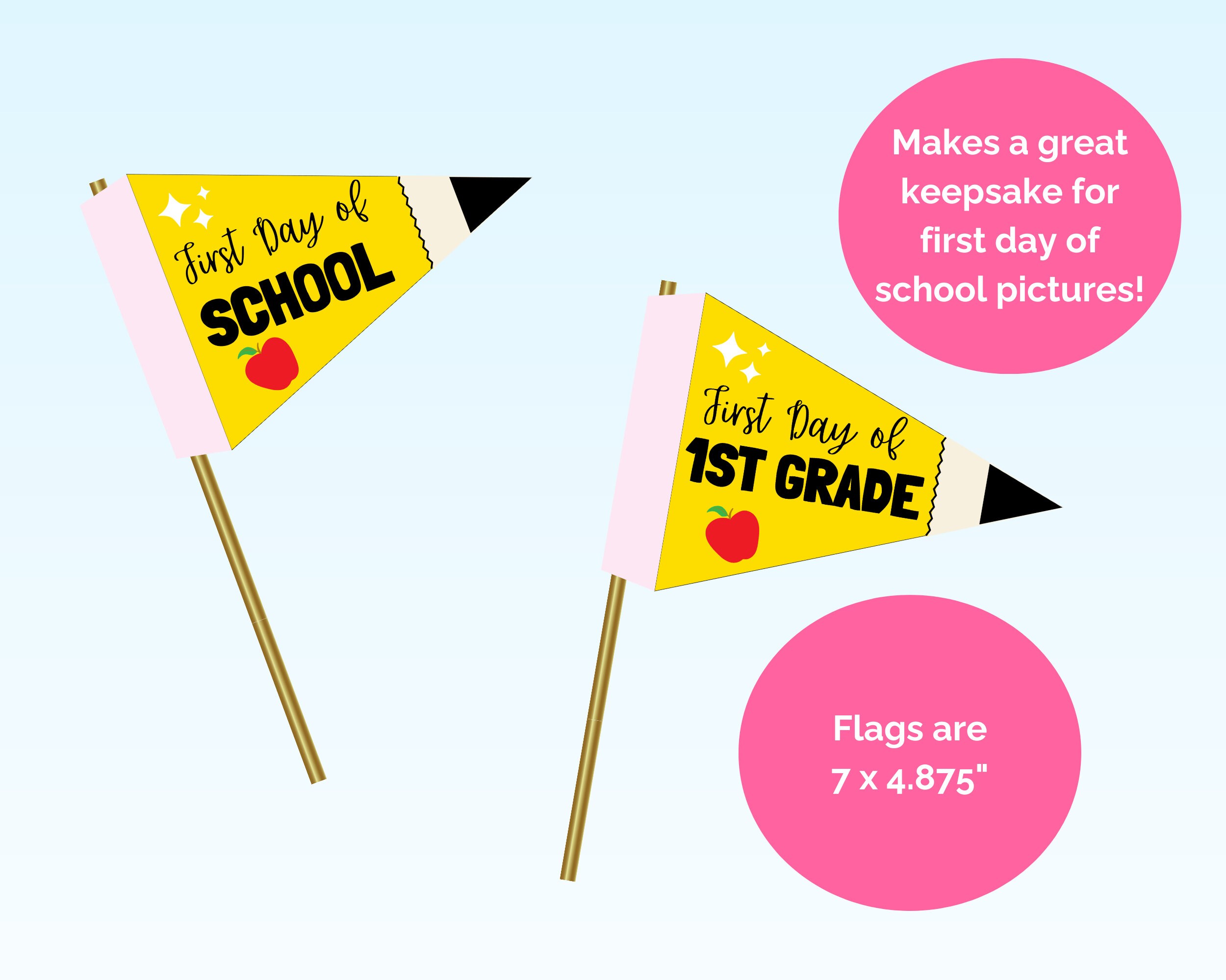 First Day of 1st Grade Pennant Flags, Printable Back to School Flags ...