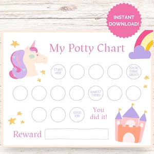 Unicorn and Castle Potty Training Chart, Potty Training Chart Printable ...