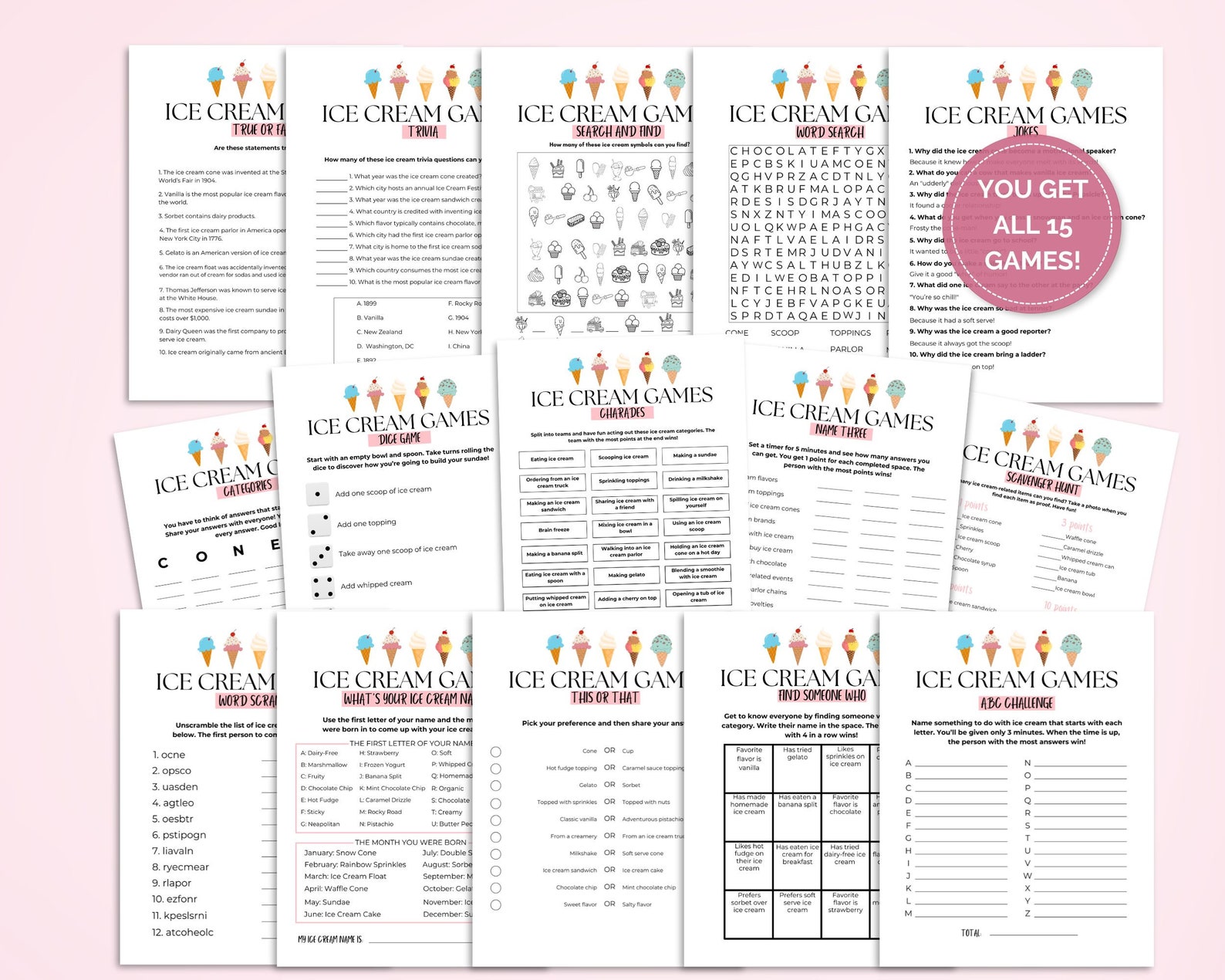 Ice Cream Games, Ice Cream Party Games, Ice Cream Game Printable, Ice ...
