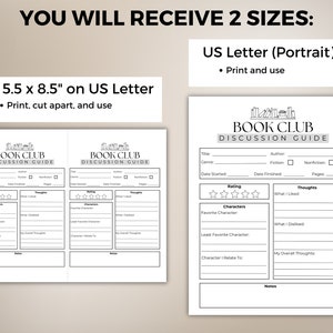 Book Club Discussion Guide, Book Review Guide, Book Club Printable ...