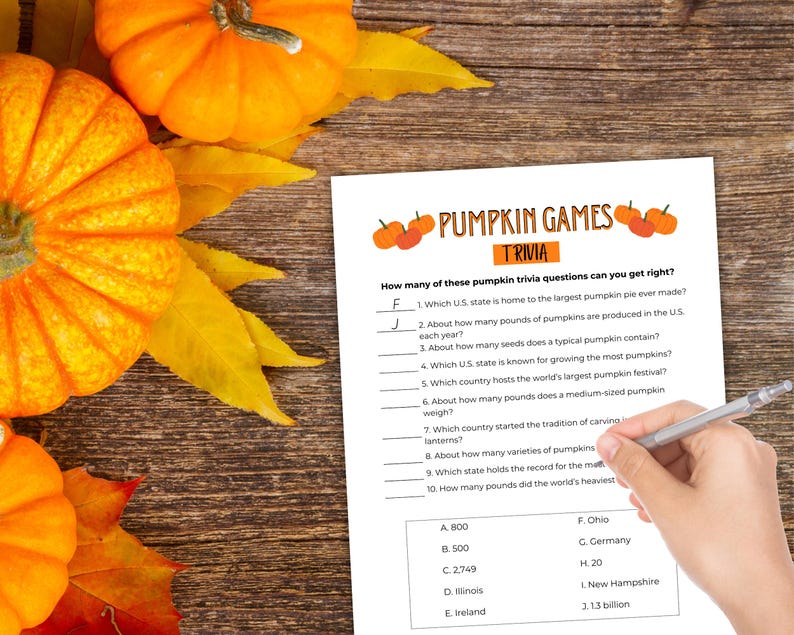 Pumpkin Trivia Game, Pumpkin Trivia, Pumpkin Printable Trivia, Pumpkin ...