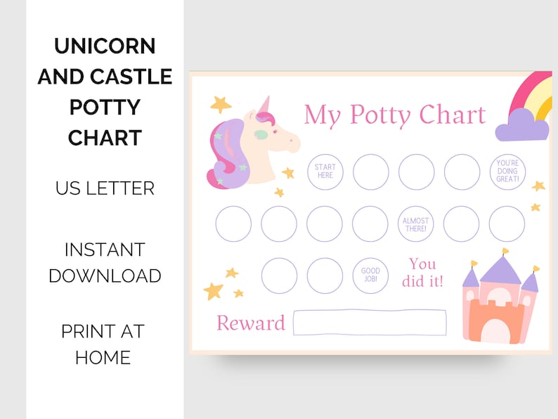 Unicorn and Castle Potty Training Chart, Potty Training Chart Printable ...