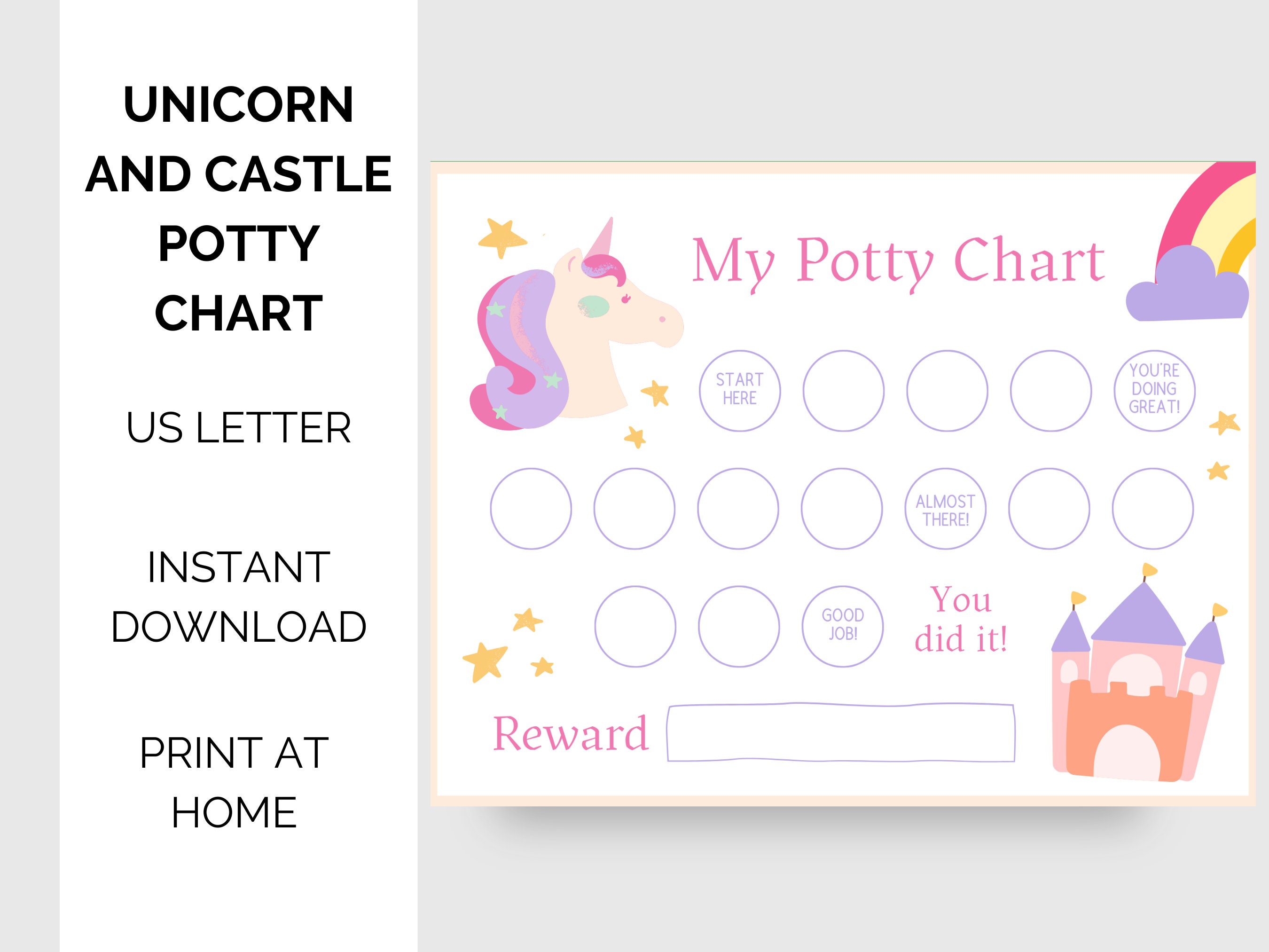 Unicorn and Castle Potty Training Chart, Potty Training Chart Printable ...