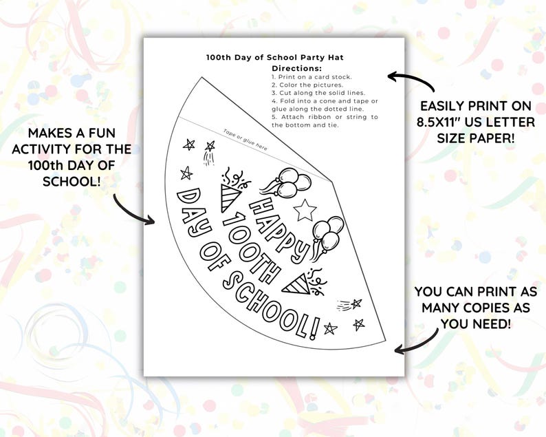 100th Day of School Party Hat, 100 Days of School, 100th Celebration ...
