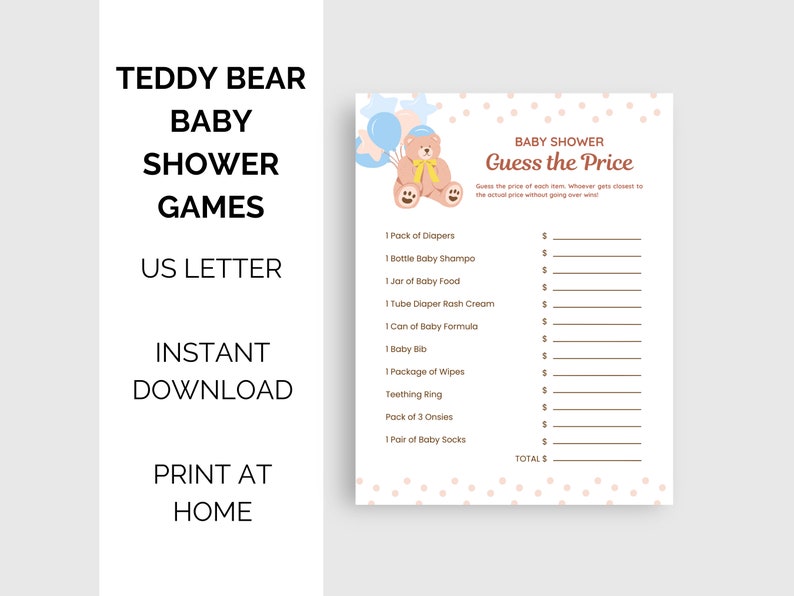 Teddy Bear Baby Shower Games, Teddy Bear Baby Shower Game Bundle, Teddy Bear Baby Shower Games ...