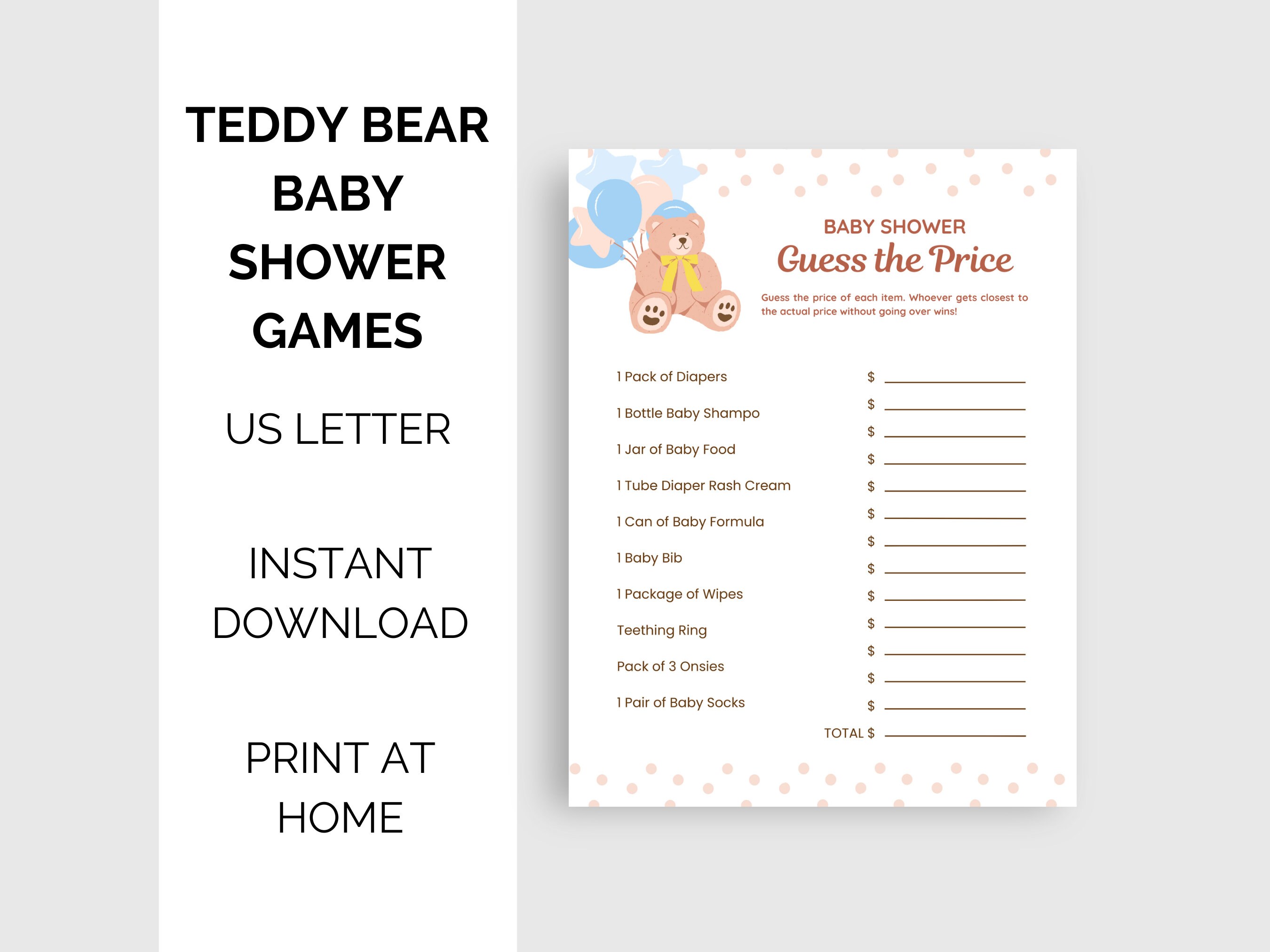 Teddy Bear Baby Shower Games, Teddy Bear Baby Shower Game Bundle, Teddy ...