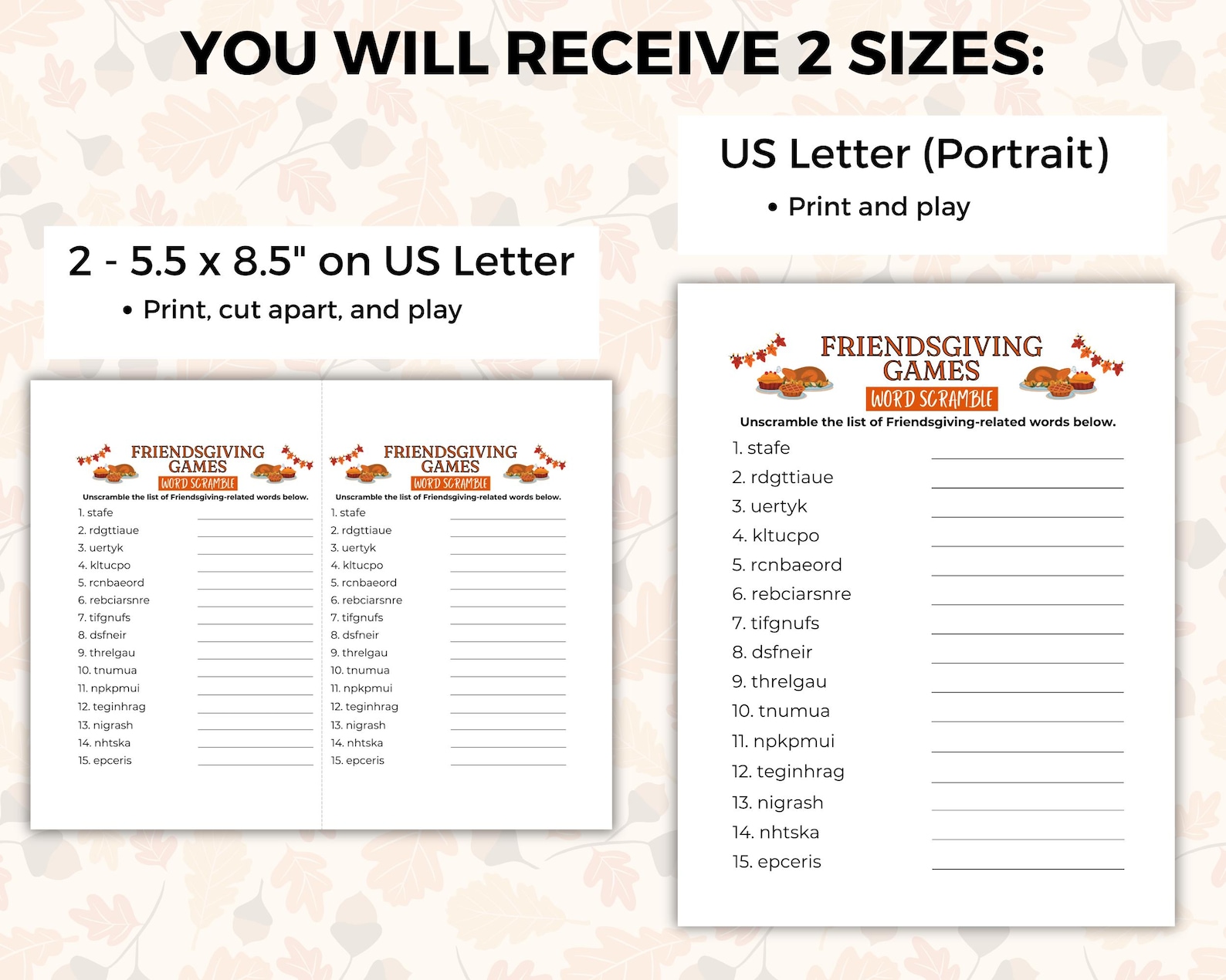 Friendsgiving Word Scramble, Friendsgiving Game, Word Scramble Game ...