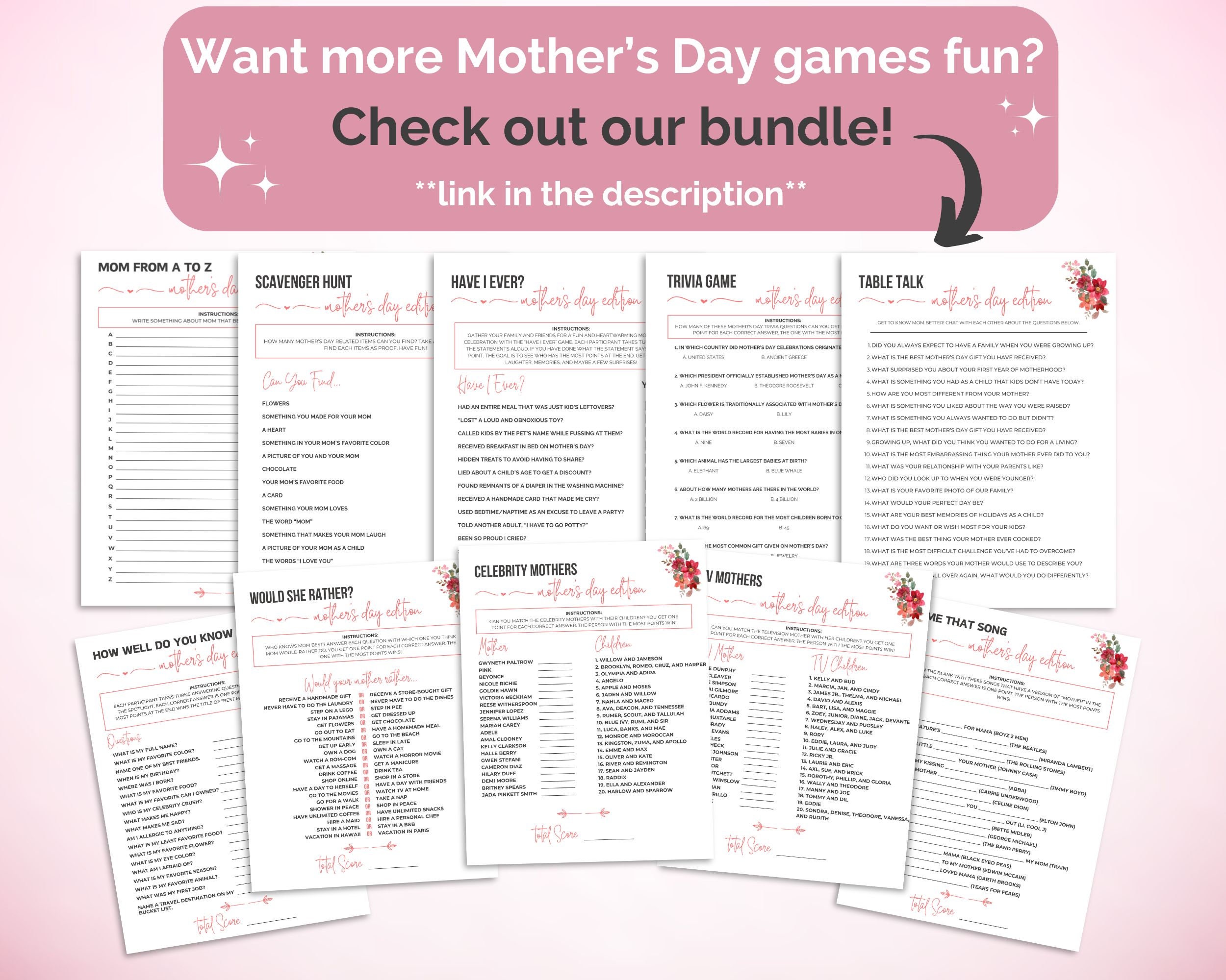Mother's Day A-Z Game, Mother's Day Mom From A to Z Game, Mother's Day ...