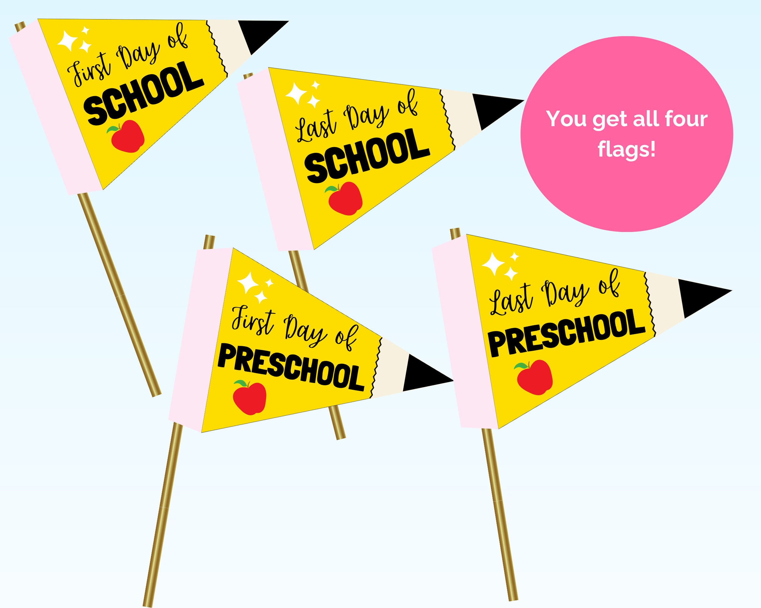 First Day of Preschool Pennant Flags, Printable Back to School Flags ...