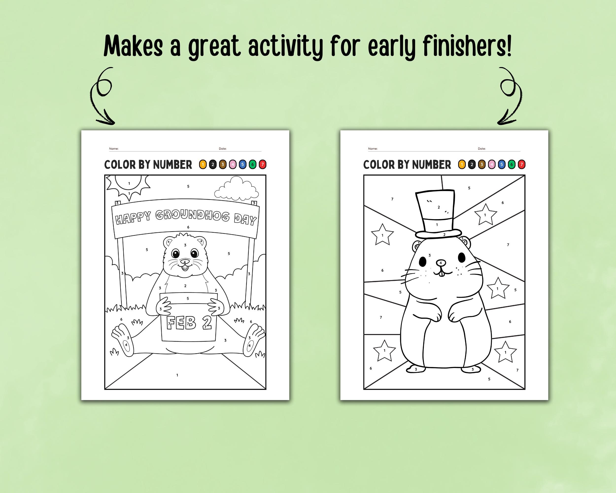 Groundhog Day Color by Number, Color by Number Easy, Coloring Pages ...