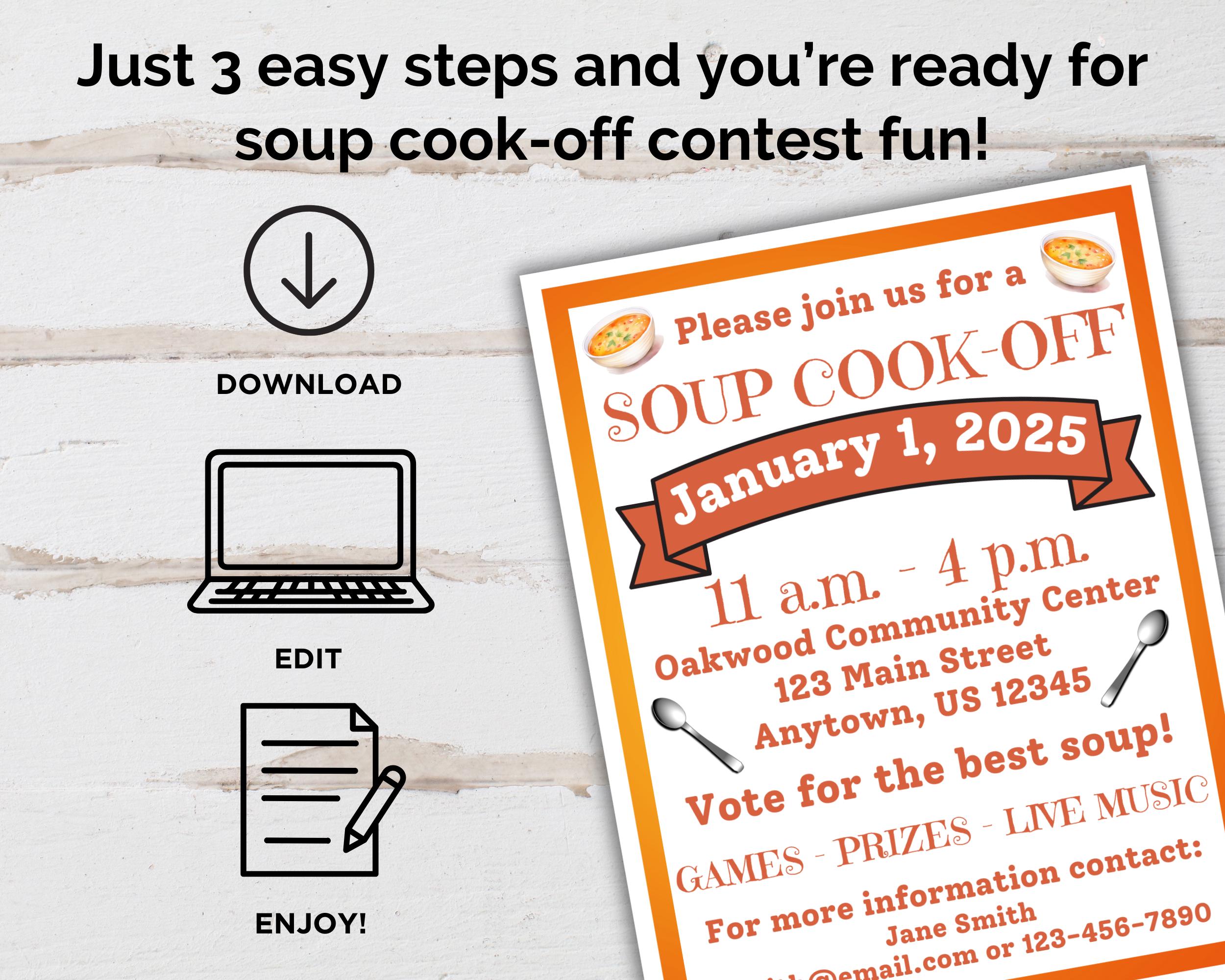 Editable Soup Cook-off Flyer, Soup Contest Flyer, Soup Cook Off, Soup ...