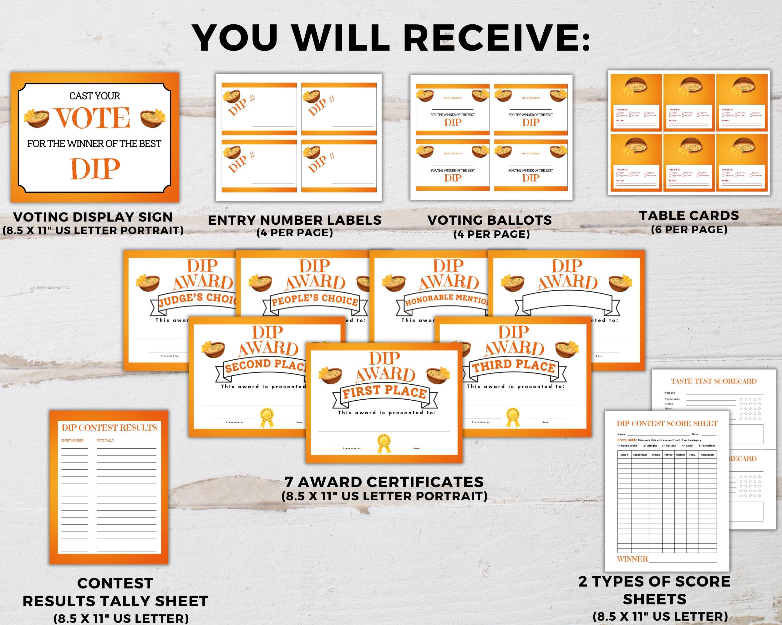 Dip Contest Kit, Dip Contest Score Card, Dip Rating Card, Dip Contest ...