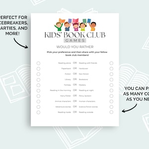 Kids Book Club Would You Rather Game, Kids Book Club Icebreaker Game ...