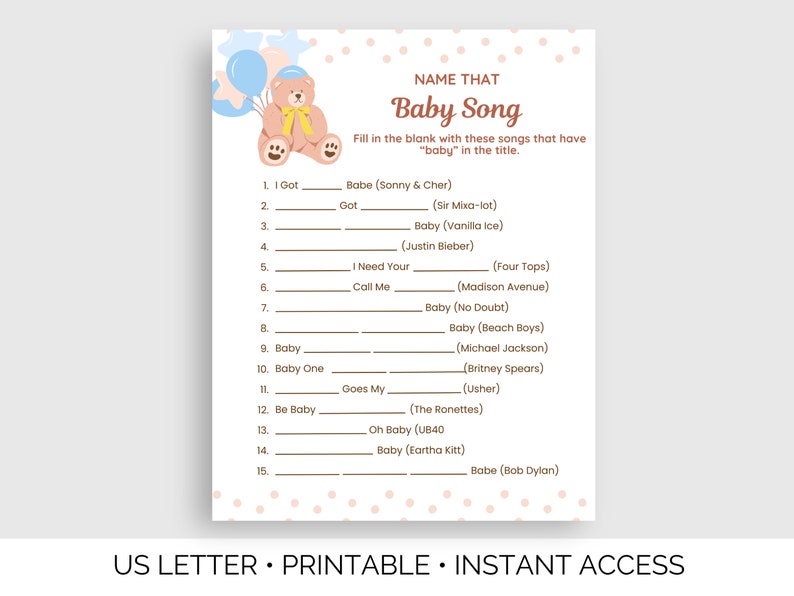 Teddy Bear Baby Shower Games, Teddy Bear Baby Shower Game Bundle, Teddy ...