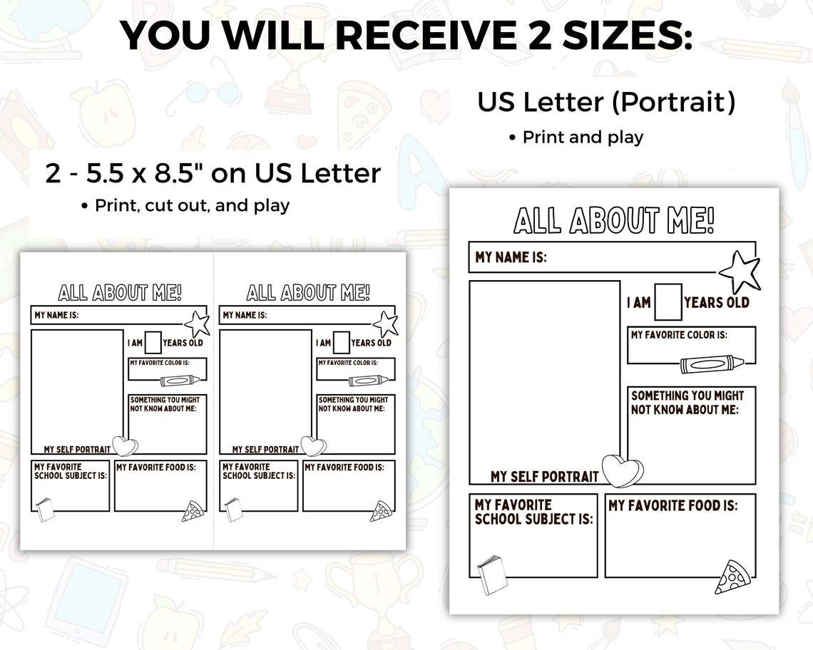 All About Me Printable, All About Me Worksheet, Back to School, Get to ...