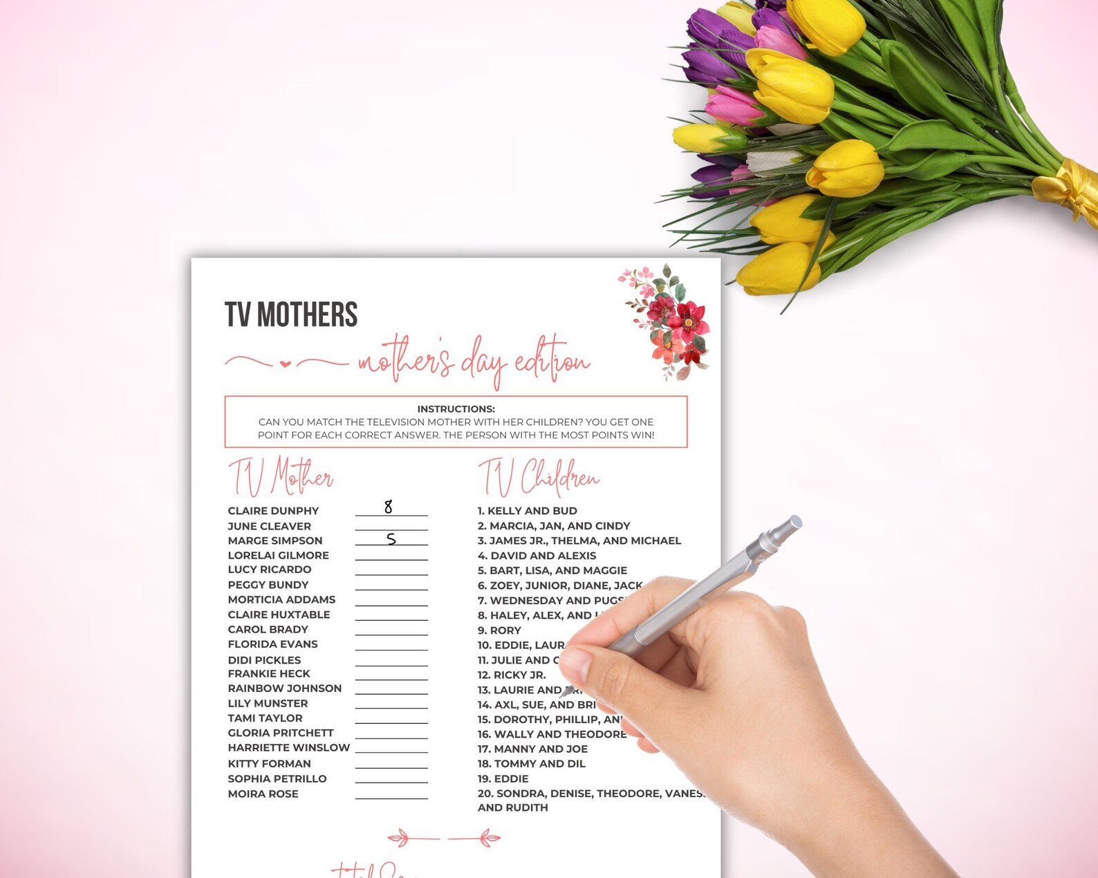 Mother's Day Television Mom Matching Game, Mother's Day Matching Game ...