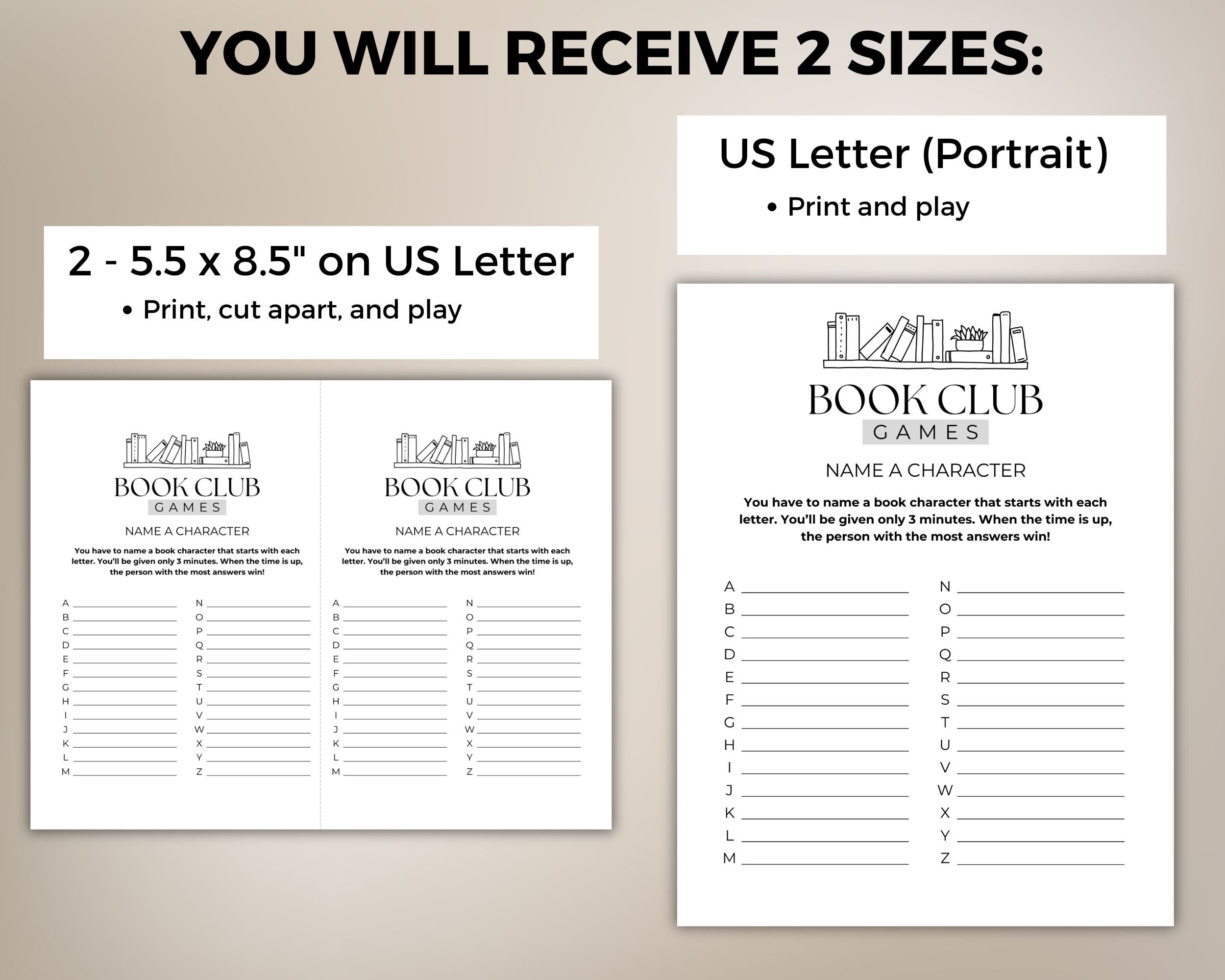 Book Club Name a Character Game, Book Club Icebreaker Game, Book Club ...