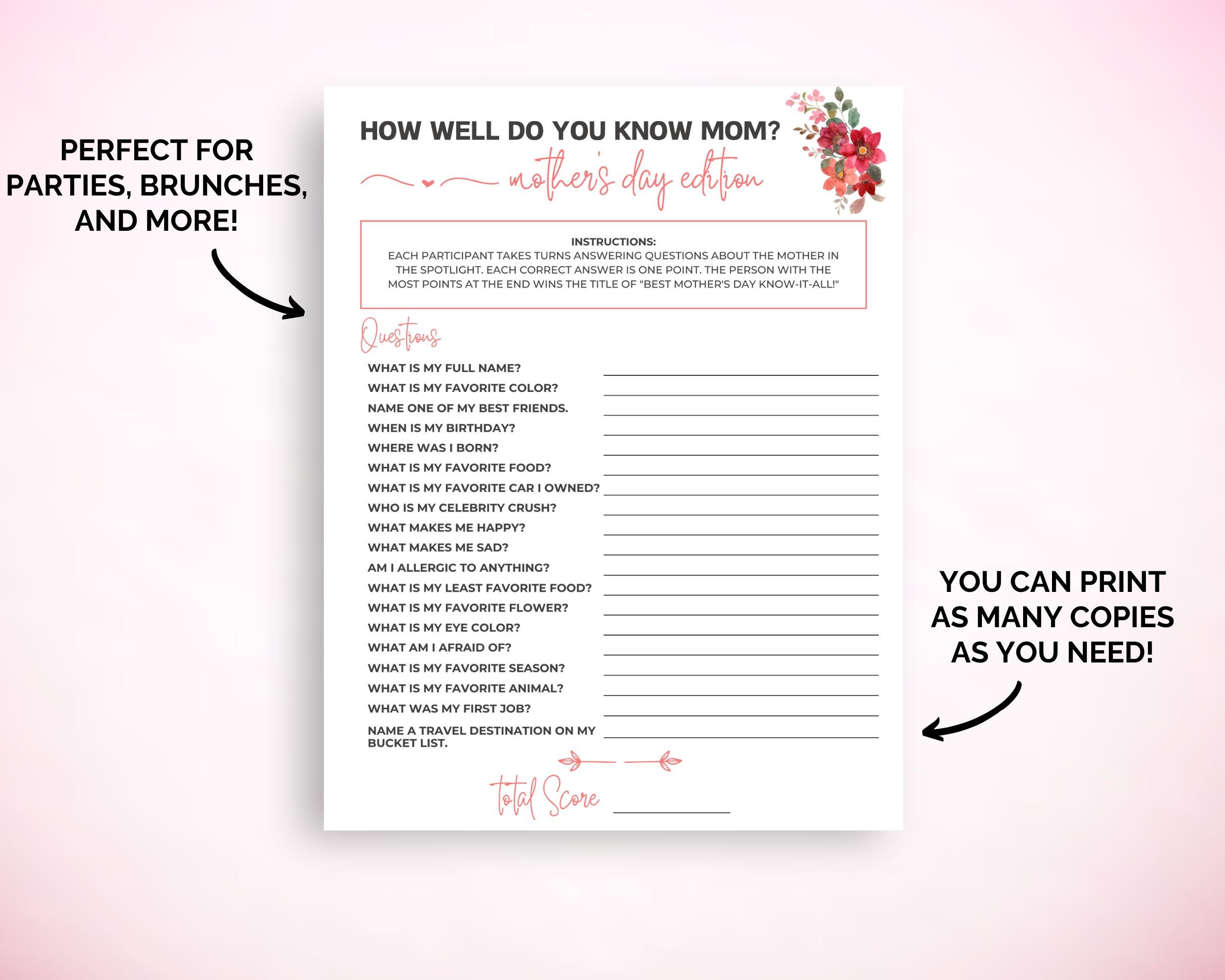 Mother's Day How Well Do You Know Mom Game, All About My Mom Game ...