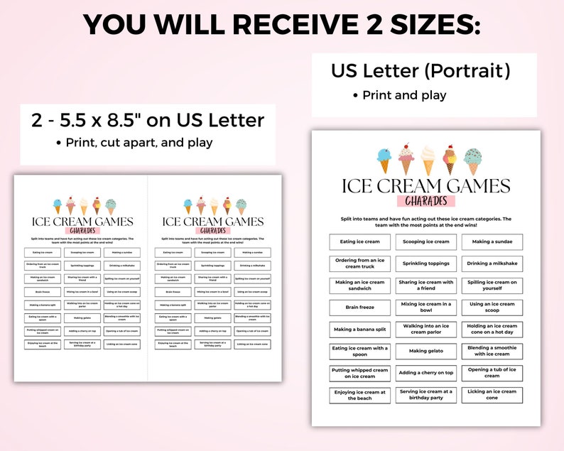 Ice Cream Charades Game, Printable Charades Game, Ice Cream Game, Ice ...