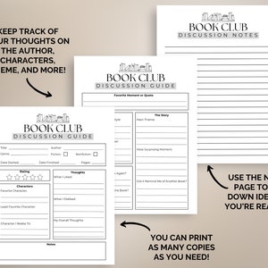 Book Club Discussion Guide, Book Review Guide, Book Club Printable ...
