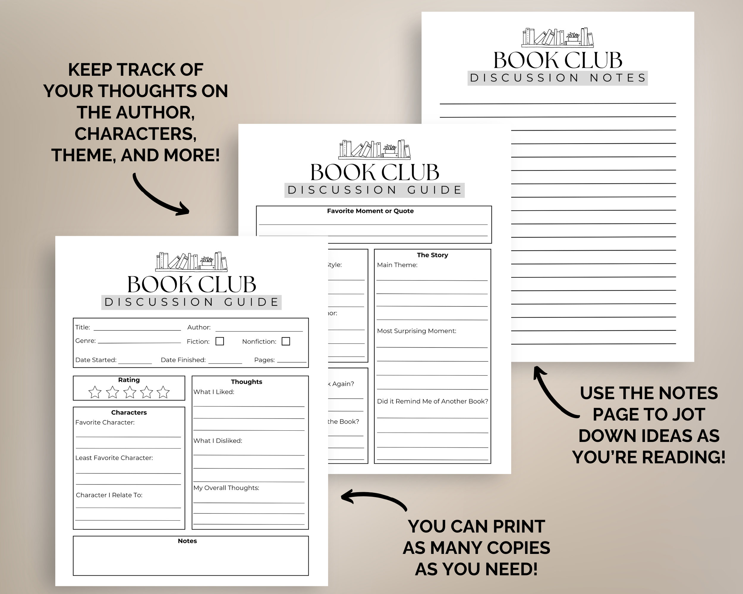 Book Club Discussion Guide, Book Review Guide, Book Club Printable ...