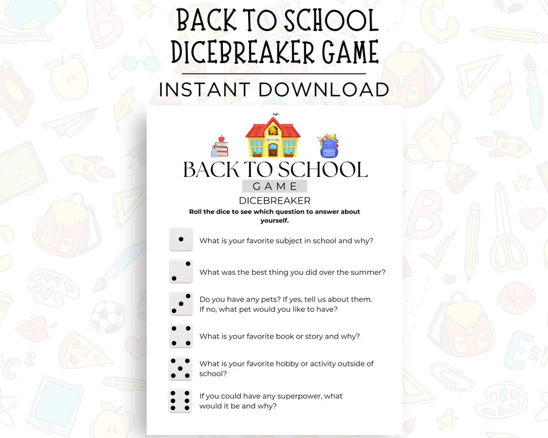 Back to School Dicebreaker Game, Back to School Dice Game, Back to ...