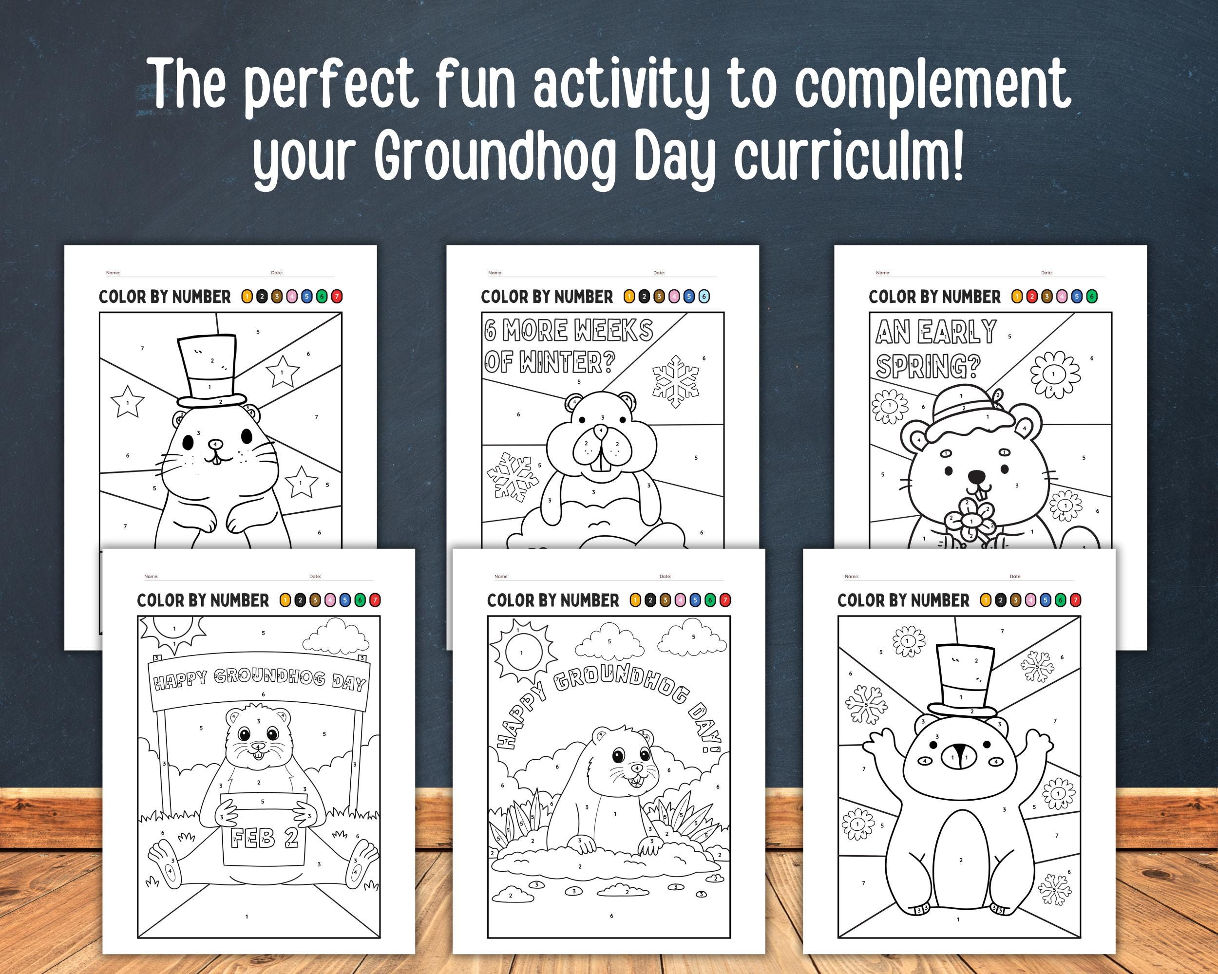 Groundhog Day Color by Number, Color by Number Easy, Coloring Pages ...